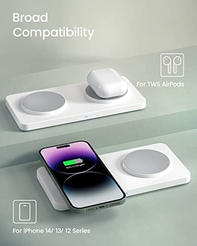 Magnetic Wireless Charging Pad, GEEKERA 2 in 1 Charging Station for Apple, Dual MagSafe Wireless Charger for iPhone 14/13/12 Pro Max/Pro/Plus/Mini, AirPods 3/Pro 2 (ONLY for Apple Products)