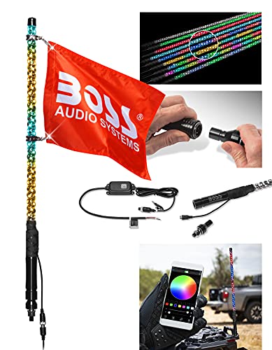 BOSS Audio Systems XP2 ATV Chasing LED Whip – 24 inch, 360-degree RGB Illumination, Control App, IP67 Weatherproof Rated, Easy Installation
