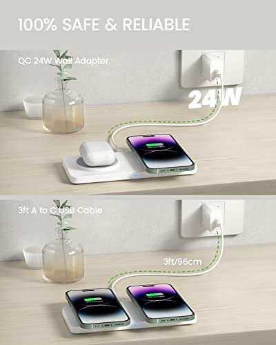 Magnetic Wireless Charging Pad, GEEKERA 2 in 1 Charging Station for Apple, Dual MagSafe Wireless Charger for iPhone 14/13/12 Pro Max/Pro/Plus/Mini, AirPods 3/Pro 2 (ONLY for Apple Products)
