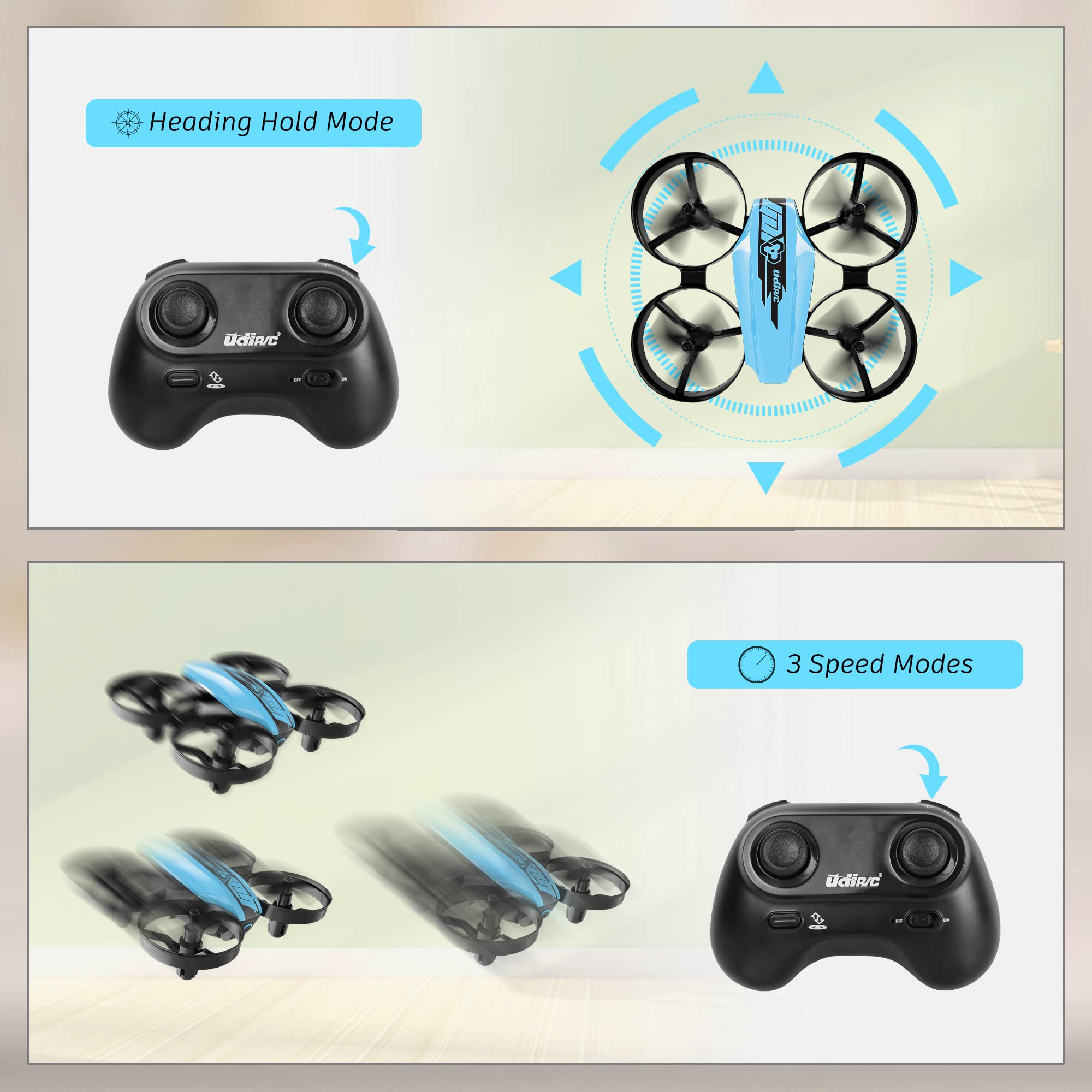 UDI U46 Mini Drone for Kids 2.4Ghz RC Drones with Auto Hovering Headless Mode Nano Quadcopter, Blue