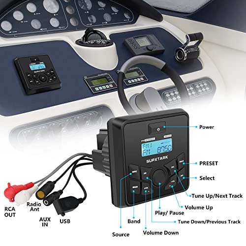 Marine Stereo Bluetooth Radio Player with 2 x 6.5 Speaker Black