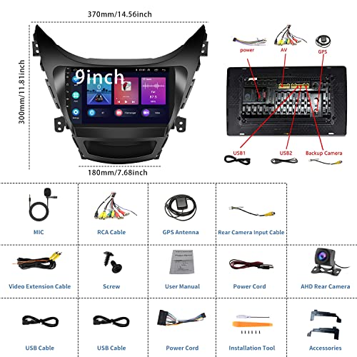 Android 11 Car Stereo for Hyundai Elantra 2012 2013 with Wireless Apple Carplay Android Auto, 9 ββ 1+16 Touch Screen in Dash GPS Radio with Navi WiFi Bluetooth FM RDS HiFi SWC + AHD Backup Camera