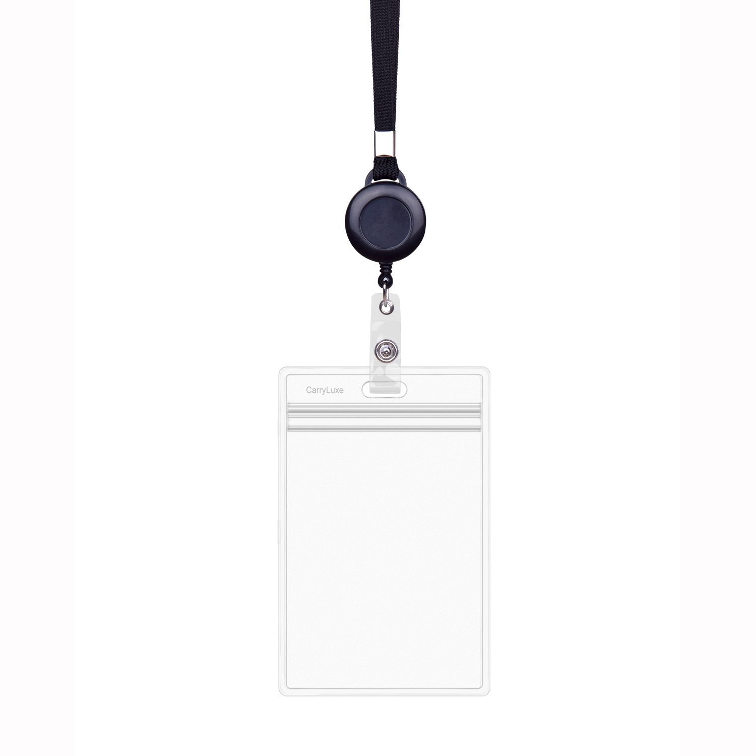 CarryLuxe Lanyard with ID Holder Sets (Black,2 Pack)- Flat Polyester ID Lanyard with Retractable Badge Reel & Vinyl Name Badge Holder