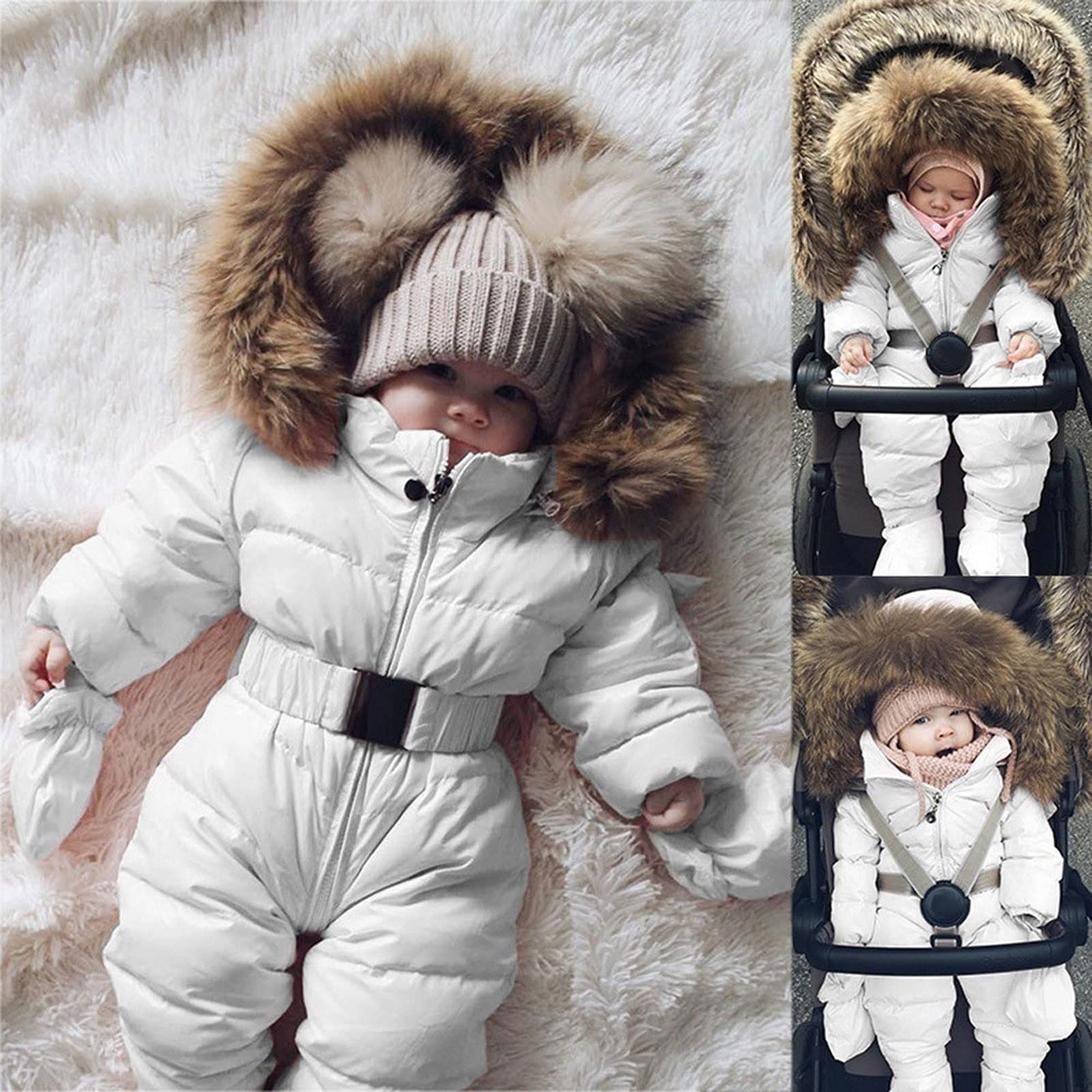 JMMSlmax Outerwear Infant Snowsuit Jumpsuit Baby Girls Coat Jacket with Adjustable Belt Hooded Warm Girls Jacket Coat Romper