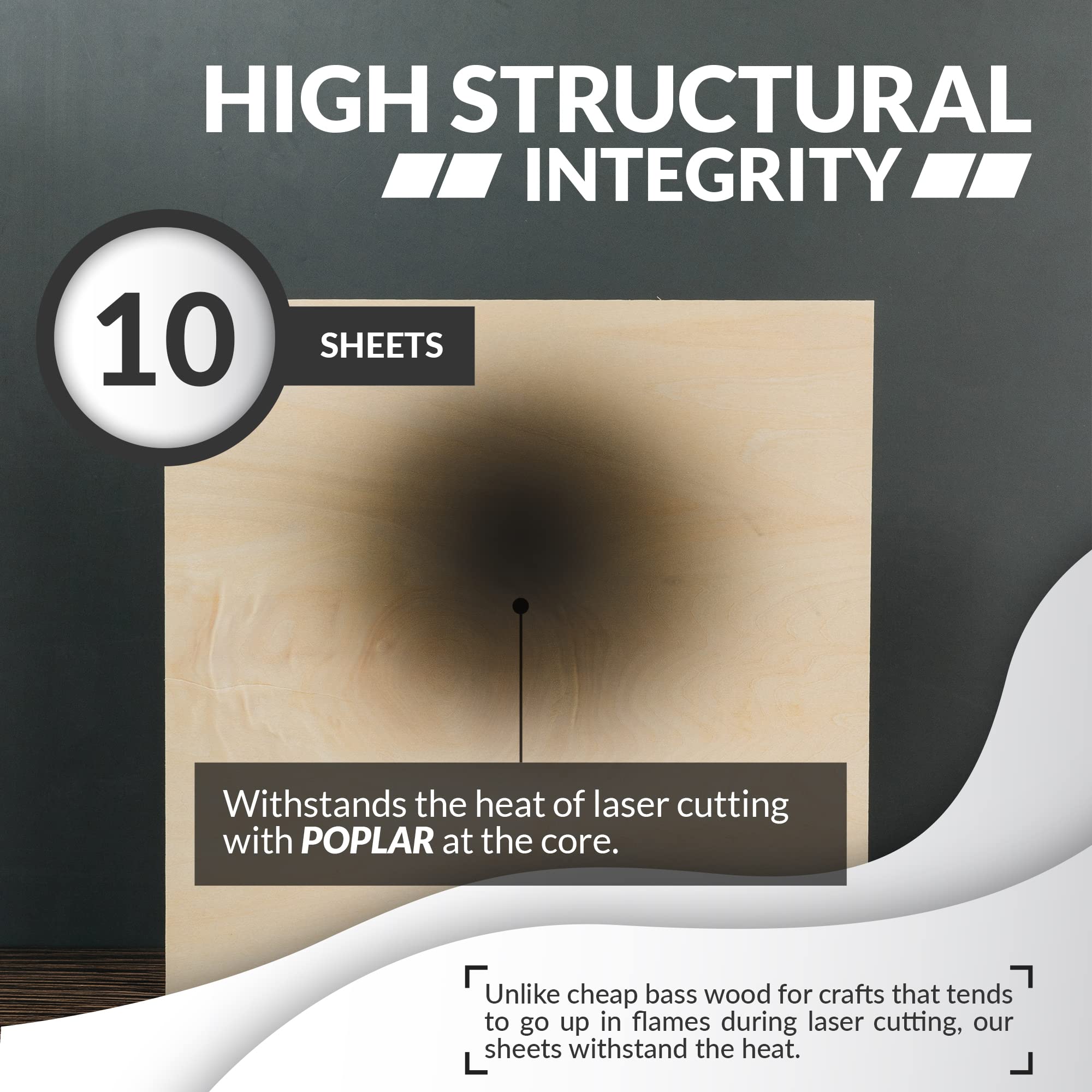 Basswood Sheets for Crafts - 10 Pack - 12 x 12 x 1/8 Inch - 3mm Thick Plywood Sheets with Smooth Surfaces - Bass Wood for Laser Cutting, Wood Burning, Architectural Models, Staining, Drawing