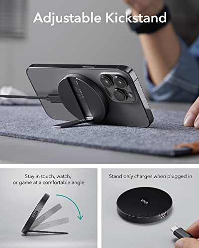 ESR HaloLock Kickstand Wireless Charger, MagSafe-Compatible Charger for iPhone 14/14 Plus/14 Pro/14 Pro Max and iPhone 13/12 Series, with 5 ft (1.5 m) Removable Cable, Adapter Not Included, Black