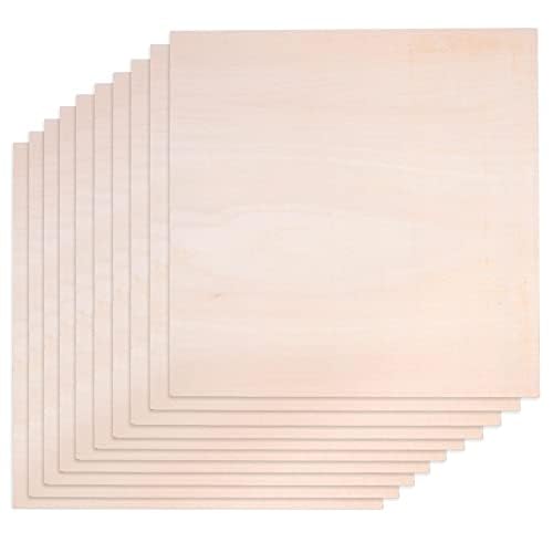 Basswood Sheets for Crafts - 10 Pack - 12 x 12 x 1/8 Inch - 3mm Thick Plywood Sheets with Smooth Surfaces - Bass Wood for Laser Cutting, Wood Burning, Architectural Models, Staining, Drawing
