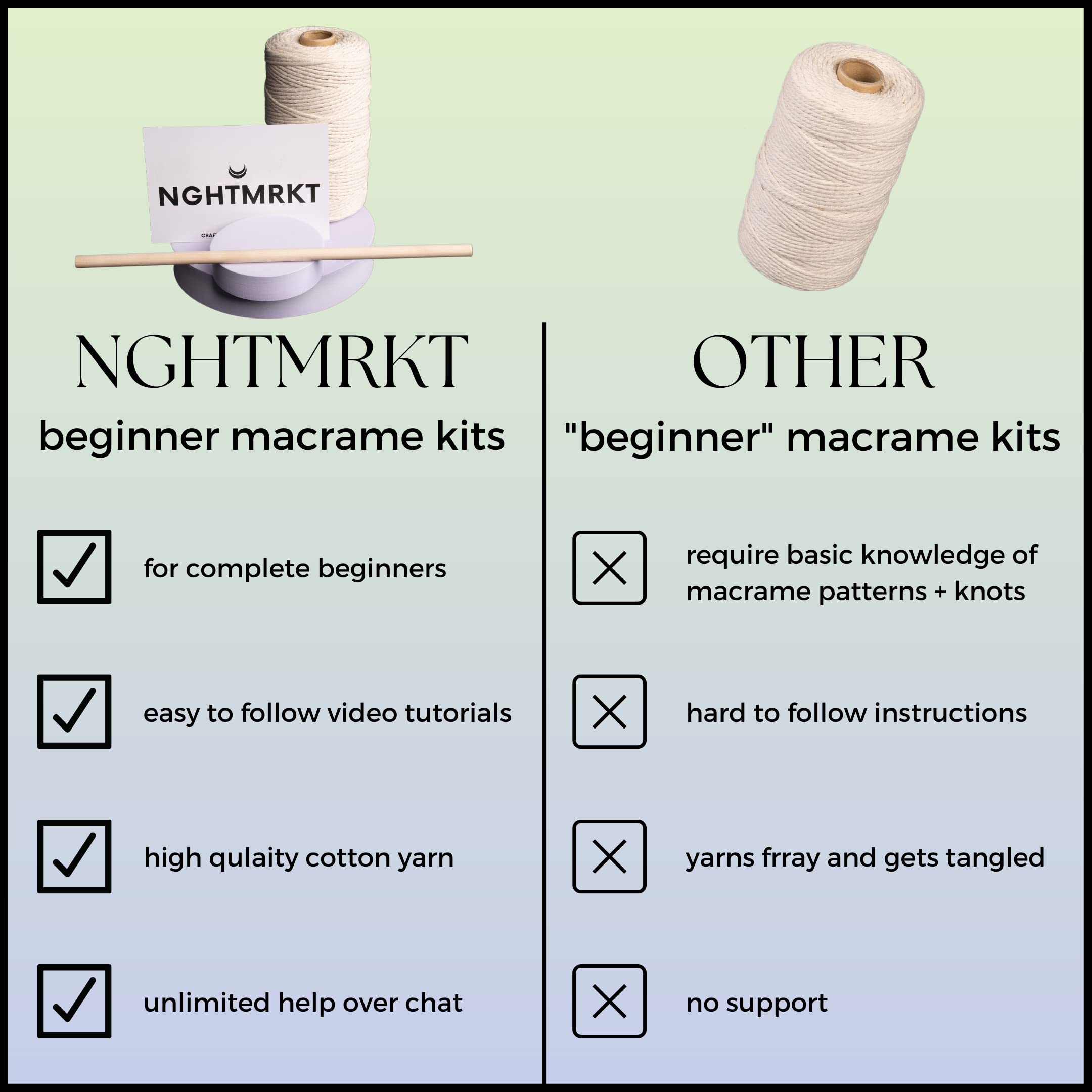 NGHTMRKT Macrame Kit, DIY Macrame Kits for Adult Beginners, Macrame Wall Hanging Kit, 220 Yards Macrame Cord, Wooden Dowel