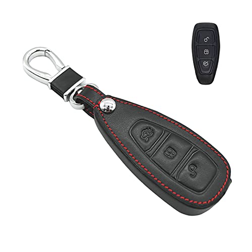 Compatible with fit for Ford Mondeo Focus 3 MK3 ST Kuga Fiesta Escape Ecosport Titanium B-Max Grand C-Max S-Max Galaxy 5buttons Leather Keyless Entry Remote Control Smart Key Fob Cover Case Protector