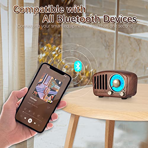 Vintage Radio Retro Bluetooth Speaker- Greadio Walnut Wooden FM Radio with Old Fashioned Classic Style, Strong Bass Enhancement, Loud Volume, Bluetooth 5.0 Wireless Connection, TF Card & MP3 Player