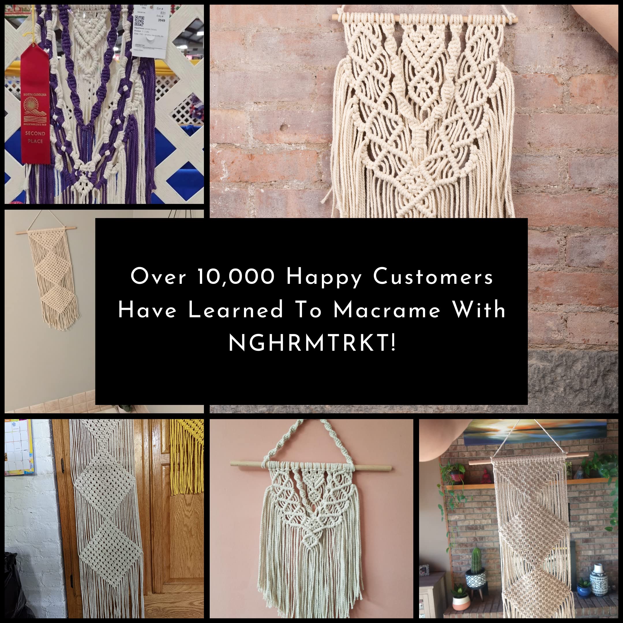 NGHTMRKT Macrame Kit, DIY Macrame Kits for Adult Beginners, Macrame Wall Hanging Kit, 220 Yards Macrame Cord, Wooden Dowel