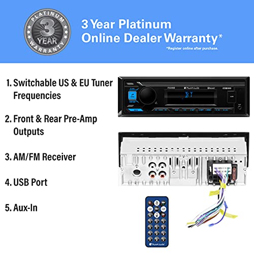 Planet Audio P350MB Car Audio Stereo System - Single Din, Bluetooth Audio and Calling Head Unit, MP3, USB Audio, USB Charging, AUX Input, AM/FM Radio Receiver, No CD Player, Hook Up to Amplifier