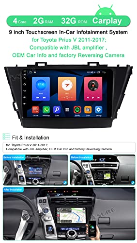 ASURE 9 inch Car Stereo Radio GPS Navigation Unit for Toyota Prius V 2011-2017 HD Touchscreen Multimedia Player,4 Core 2G+32G Android with Wireless Carplay,Android Auto,SWC,DSP,Bluetooth