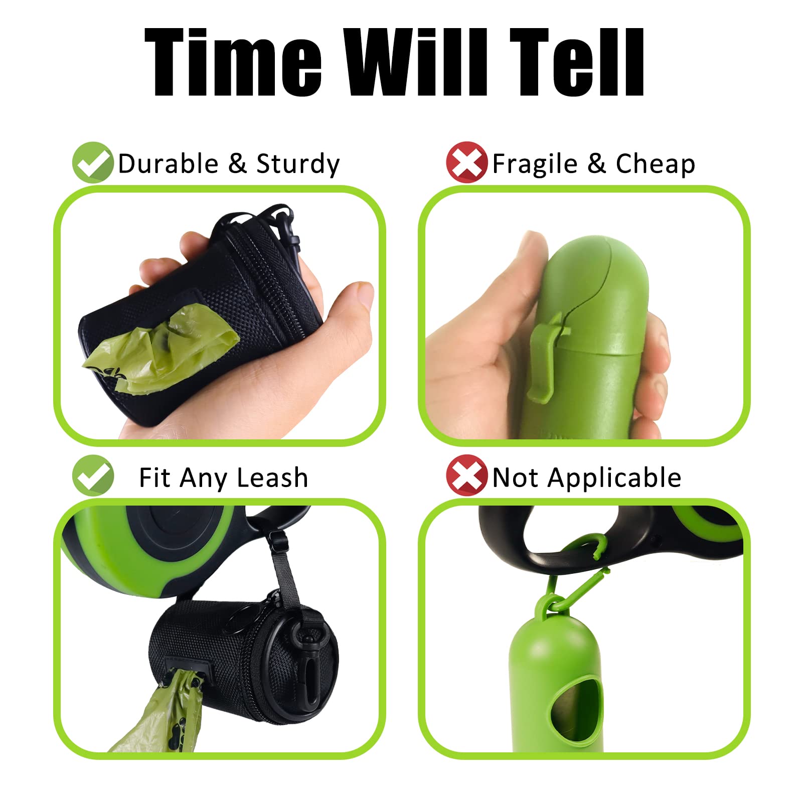 Aosbos Dog Poop Bag Holder for Leash, Dog Waste Bag Dispenser, Small Zipper Pouch with Adjustable Strap, Doggie Walking Accessories Outdoor, Black