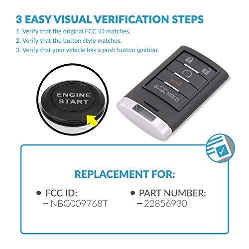 Keyless2Go Replacement for 5 Button Proximity Smart Key for Cadillac NBG009768T 22856930