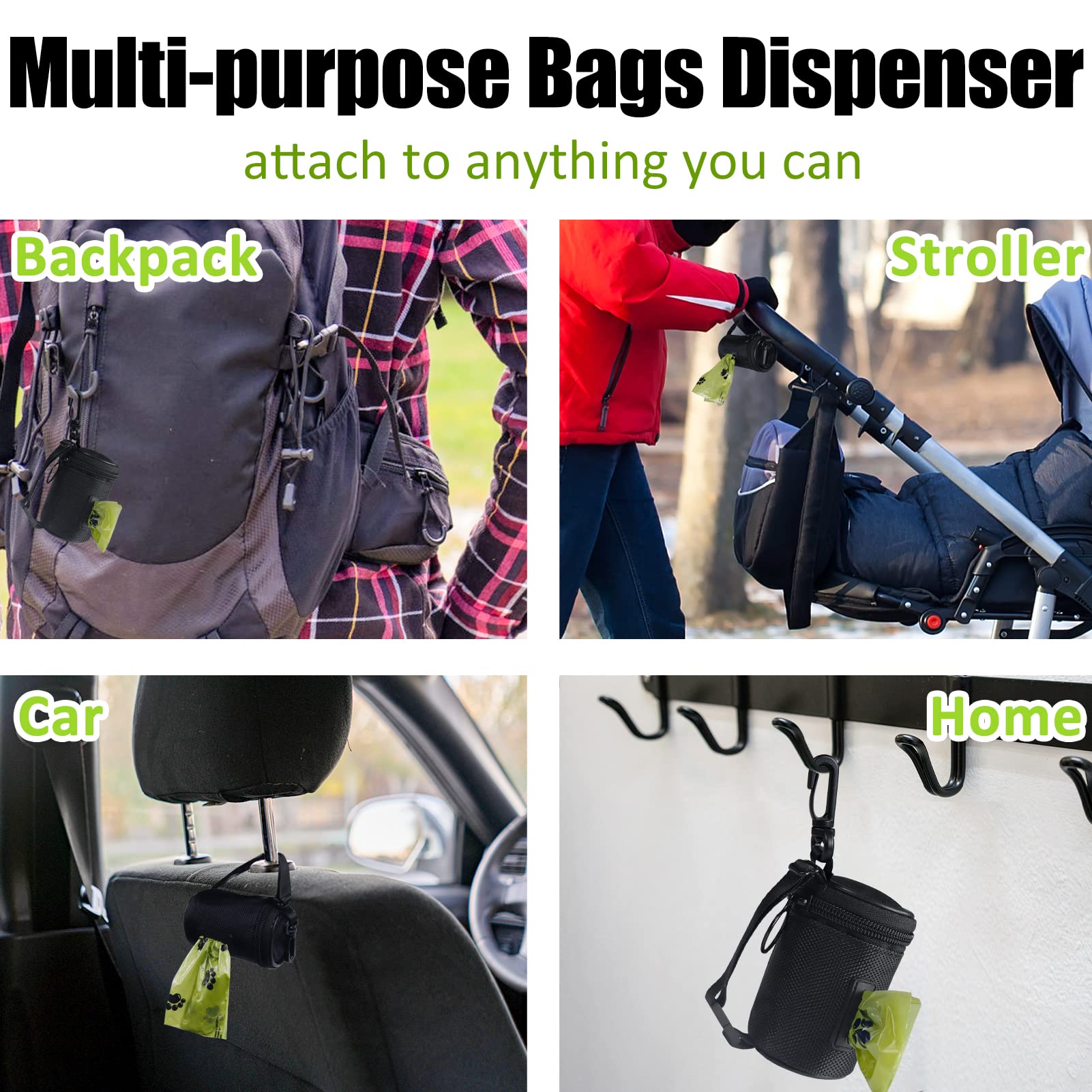 Aosbos Dog Poop Bag Holder for Leash, Dog Waste Bag Dispenser, Small Zipper Pouch with Adjustable Strap, Doggie Walking Accessories Outdoor, Black
