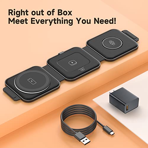 Wireless Charger For Samsung Multi Devices, Foldable 3 in 1 Fast Travel Charging Pad/Station/Dock Compatible for Samsung Galaxy Z Fold4/Flip4/S23Ultra/S22/S21/S20/Note 20 Galaxy Watch5/4/3 Galaxy Buds