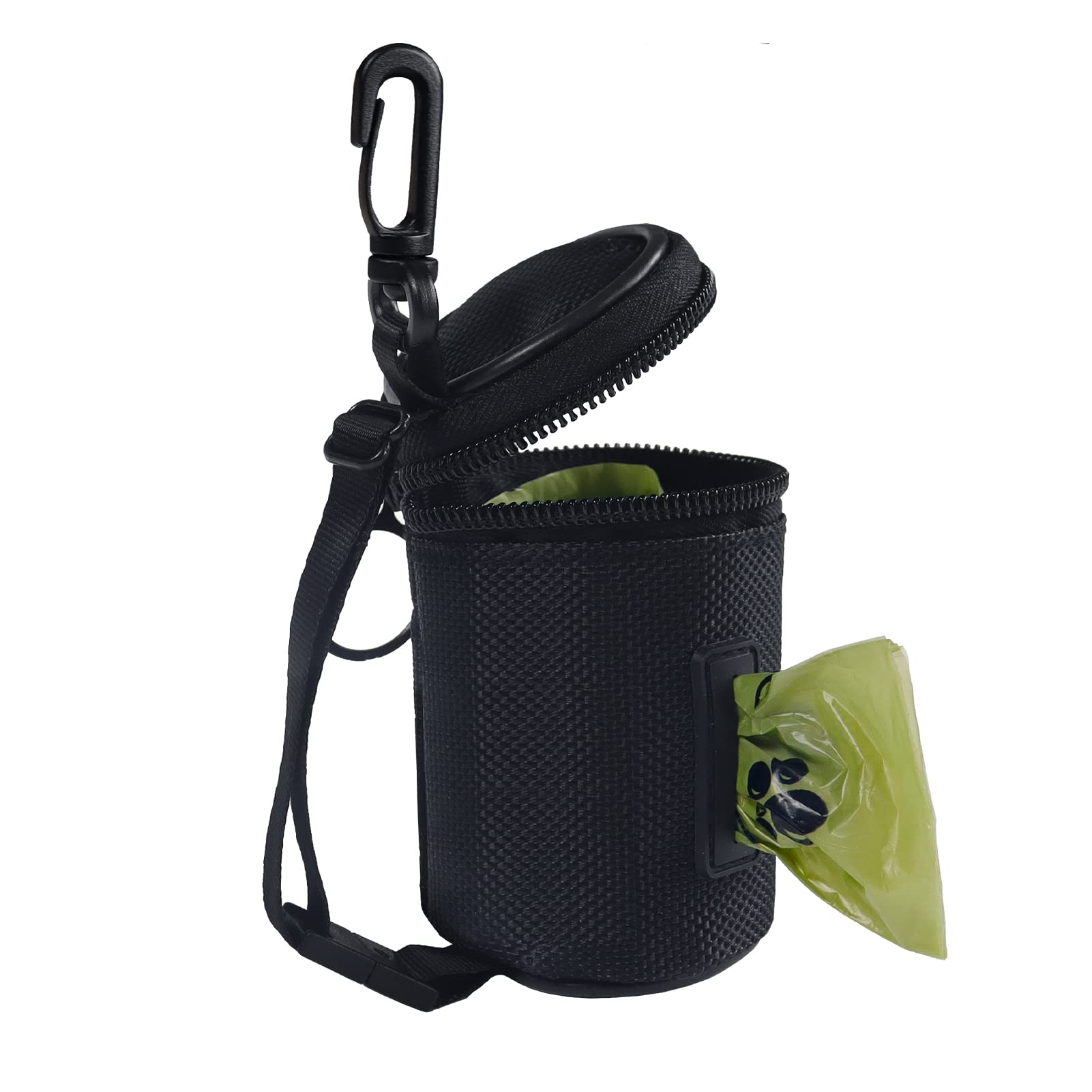 Aosbos Dog Poop Bag Holder for Leash, Dog Waste Bag Dispenser, Small Zipper Pouch with Adjustable Strap, Doggie Walking Accessories Outdoor, Black