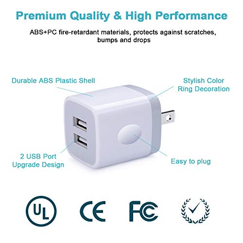 USB Wall Charger, Charger Block, Double USB Fast Charging Cube Block Charger Box, 2.1A Phone Charger Power Adapter 3 Pack for iPhone 14 13 12 11 Pro Max XS XR X 8 7 6S Samsung Galaxy S23 A14 Note 20