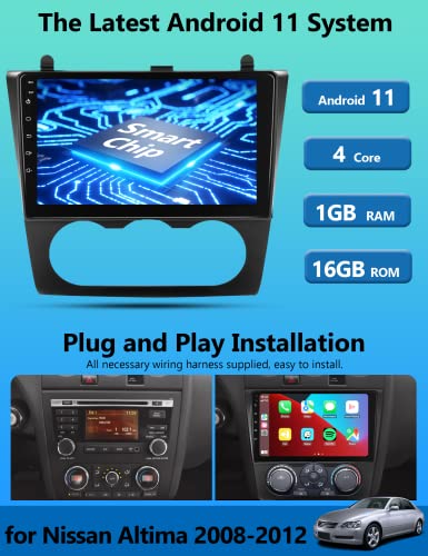 Android Car Radio Stereo for Nissan Altima 2008-2012 with Wireless Carplay Android Auto, 9β Touchscreen Radio Supports GPS Navigation, Steering Wheel Control, WiFi, Hi-Fi, FM/RDS, Split Screen