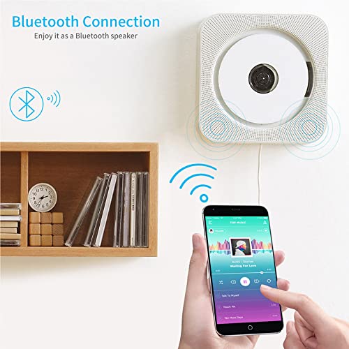 Wall Mountable CD Player with Bluetooth: Portable CD Music Player with Remote Control HiFi Sound Speaker FM Radio Support AUX/USB, Headphone Jack for Home, Kids, Kpop, Gift