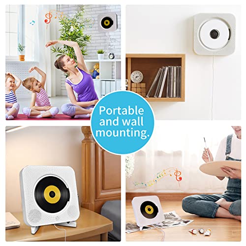 Wall Mountable CD Player with Bluetooth: Portable CD Music Player with Remote Control HiFi Sound Speaker FM Radio Support AUX/USB, Headphone Jack for Home, Kids, Kpop, Gift
