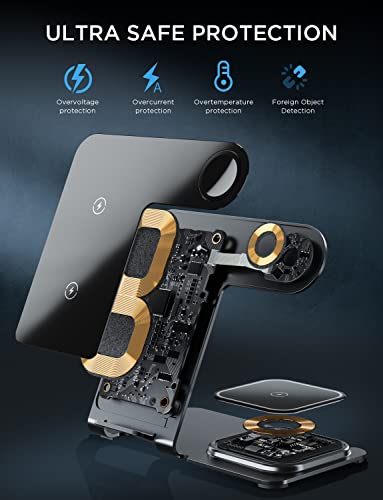 Wireless Charger, 3 in 1 Wireless Charger Station Anchorock Fast Charging Stand Charging Dock for iPhone 14/13/12/11/Pro/Max/XS/XR/X/8/Plus/Apple Watch 7/6/5/4/3/2/SE/AirPods 3/2/Pro, More QI Devices