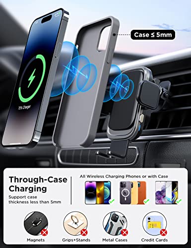 Wireless Car Charger Mount, 15W Full Auto-Clamping Fast Charging Air Vent Dash Windshield Phone Car Holder for iPhone 14 Pro/13 Pro/ 12/11/Xr/8, Samsung S23/S22/S21/Note 20(with QC 3.0 Car Charger)