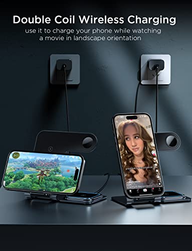 Wireless Charger, 3 in 1 Wireless Charger Station Anchorock Fast Charging Stand Charging Dock for iPhone 14/13/12/11/Pro/Max/XS/XR/X/8/Plus/Apple Watch 7/6/5/4/3/2/SE/AirPods 3/2/Pro, More QI Devices