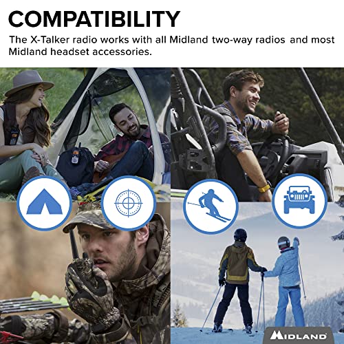 Midland - X-TALKER T77VP5, 36 Channel FRS Two-Way Radio - Up to 38 Mile Range Walkie Talkie, 121 Privacy Codes, and NOAA Weather Scan + Alert (Includes a Carrying Case and Headsets) (Black/Silver)