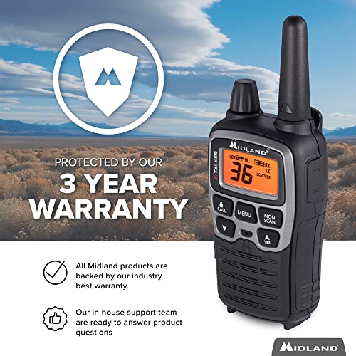 Midland - X-TALKER T77VP5, 36 Channel FRS Two-Way Radio - Up to 38 Mile Range Walkie Talkie, 121 Privacy Codes, and NOAA Weather Scan + Alert (Includes a Carrying Case and Headsets) (Black/Silver)
