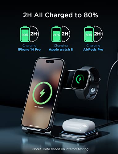 Wireless Charger, 3 in 1 Wireless Charger Station Anchorock Fast Charging Stand Charging Dock for iPhone 14/13/12/11/Pro/Max/XS/XR/X/8/Plus/Apple Watch 7/6/5/4/3/2/SE/AirPods 3/2/Pro, More QI Devices