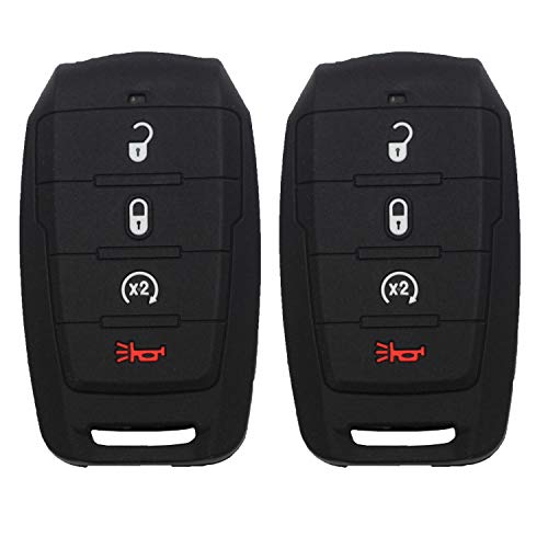 Btopars 2pcs 4 Buttons Black Silicone Rubber Remote Smart Key Fob Case Cover Protector Holder Compatible with Dodge Ram 1500 2019 2020 2021 2022