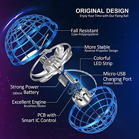 Fly Nova Pro Magic 360 Rotating Hover Mini Drone Flying Ball (Red)