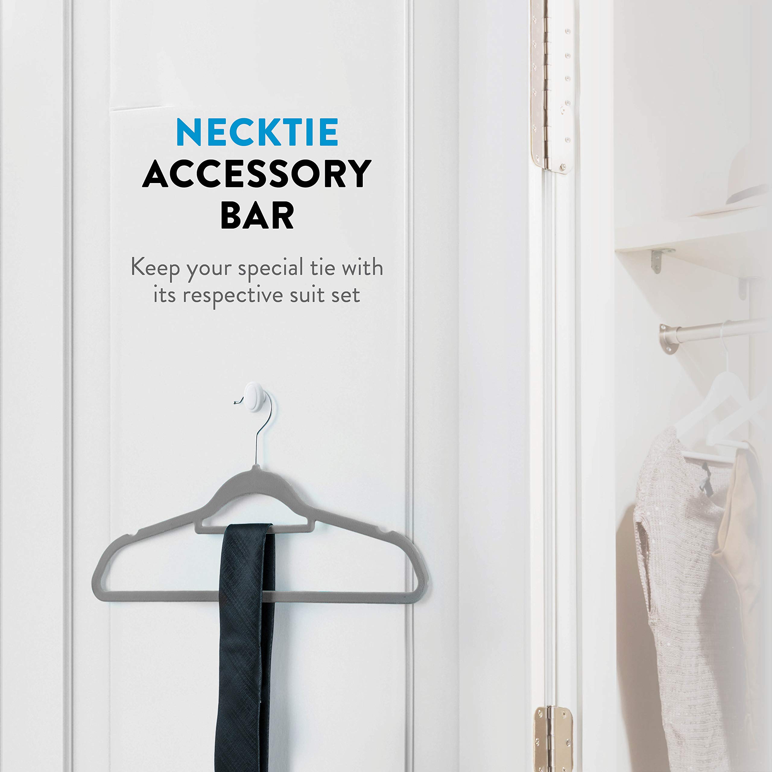 Zober Velvet Hangers 20 Pack - Clothes Hanger W/Tie Bar - Non-Slip, Swivel Hook, Slim Felt Hangers - Suits, Clothes, Pants, Coat Hanger - Gray