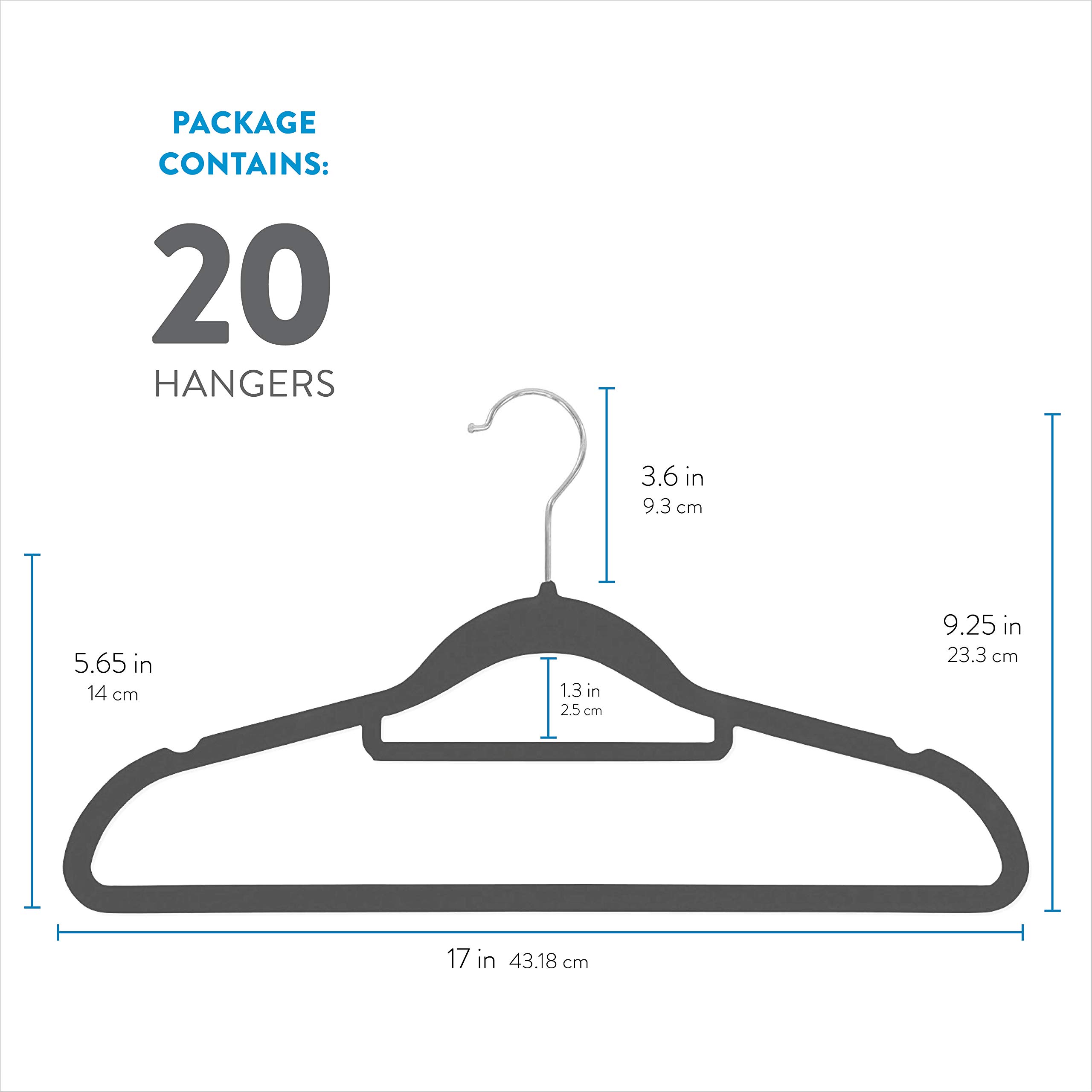 Zober Velvet Hangers 20 Pack - Clothes Hanger W/Tie Bar - Non-Slip, Swivel Hook, Slim Felt Hangers - Suits, Clothes, Pants, Coat Hanger - Gray