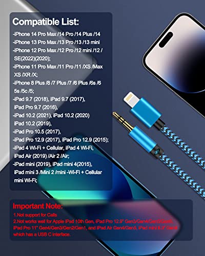 Aux Cord for iPhone, Lightning to 3.5mm Male Audio Cable Compatible with iPhone 14 Pro Max, 14 Plus, 13 Max, 12 Mini, X/XR, iPad, iPod, Mfi Apple Auxiliary Wire for Car, Speaker, Headphone -2Pcs/3ft