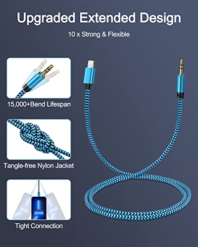 Aux Cord for iPhone, Lightning to 3.5mm Male Audio Cable Compatible with iPhone 14 Pro Max, 14 Plus, 13 Max, 12 Mini, X/XR, iPad, iPod, Mfi Apple Auxiliary Wire for Car, Speaker, Headphone -2Pcs/3ft