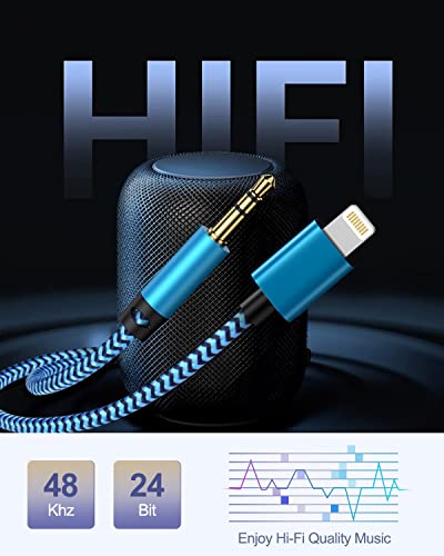 Aux Cord for iPhone, Lightning to 3.5mm Male Audio Cable Compatible with iPhone 14 Pro Max, 14 Plus, 13 Max, 12 Mini, X/XR, iPad, iPod, Mfi Apple Auxiliary Wire for Car, Speaker, Headphone -2Pcs/3ft