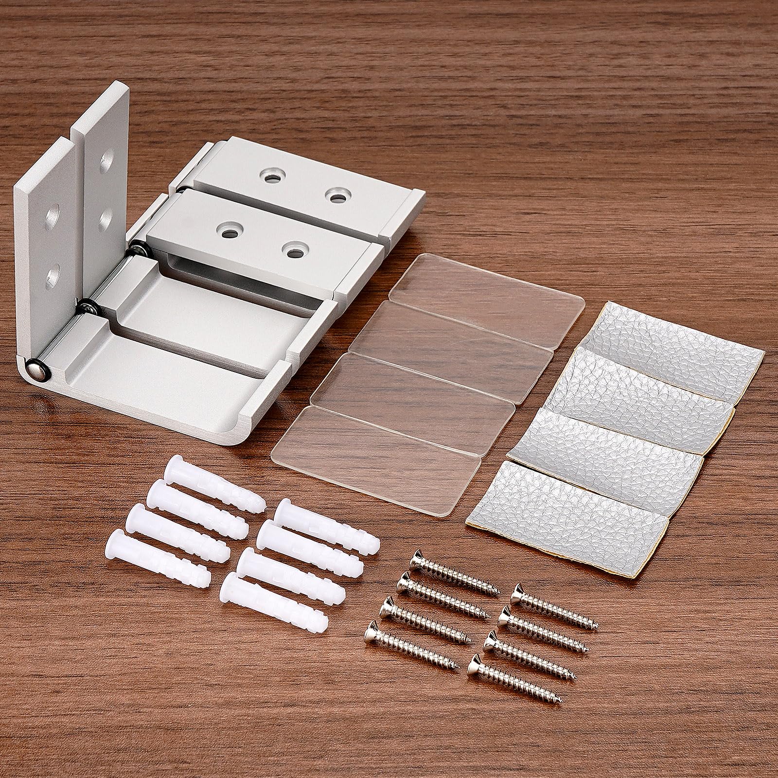 Linkidea Foldable Wall Mounted Coat Hooks, 4 Pack Aluminum Alloy Retractable Headphones Holder, Self Adhesive Robe Hat Towel Keys Bags Hanger for Home, Silver