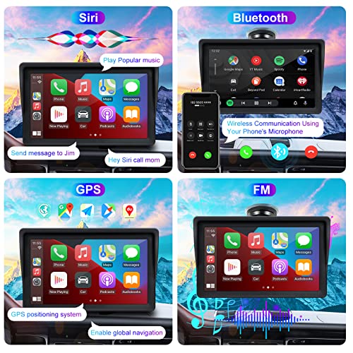 EZoneTronics New GPS Navigation for All Cars, Portable Apple Carplay and Wireless Android Auto Support Dash or Windshield Mounted, Mirror Link/GPS/FM/Siri/Google