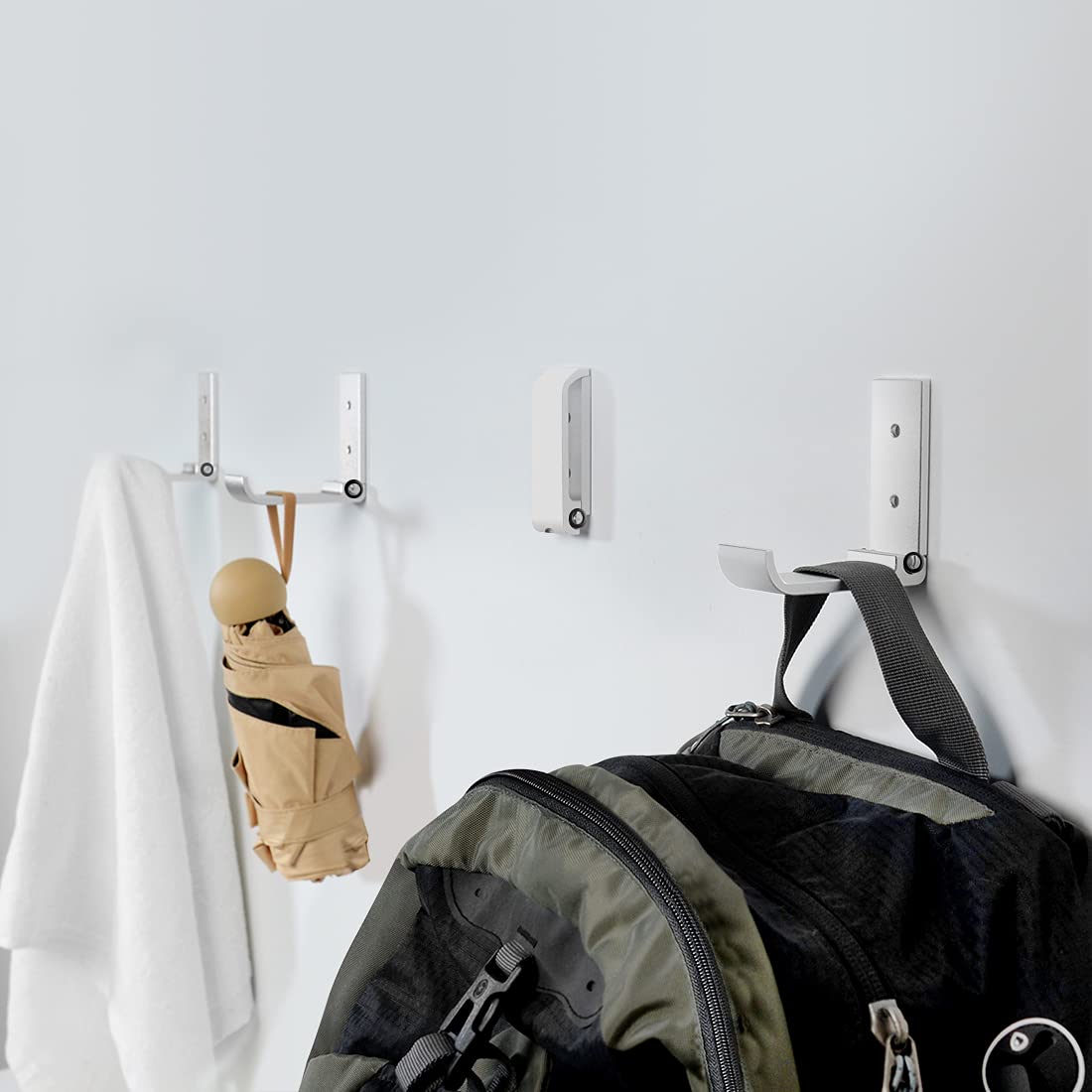 Linkidea Foldable Wall Mounted Coat Hooks, 4 Pack Aluminum Alloy Retractable Headphones Holder, Self Adhesive Robe Hat Towel Keys Bags Hanger for Home, Silver