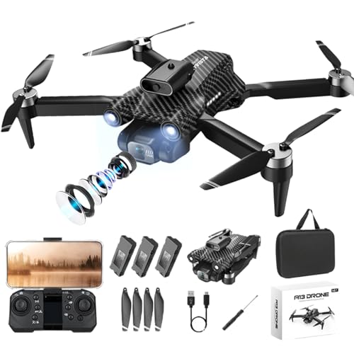 FLYVISTA Mini Drone with Camera for Adults Kids, 1080P WiFi FPV Camera Drone with 3 Batteries, One-Click Take Off/Landing, Altitude Hold, Headless Mode, 360° Flips, 3-Gear Speeds, Emergency Stop, Carrying Case, Toys Gifts for Kids and Adults Beginner