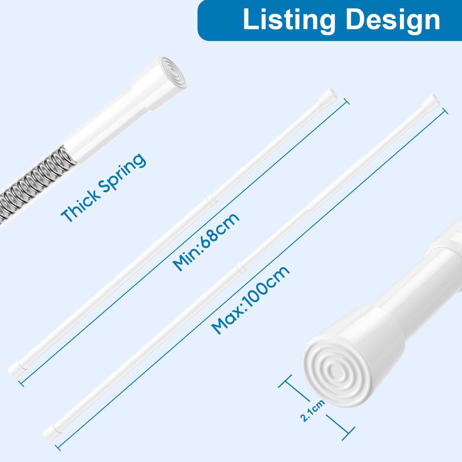 Spring Tension Curtain Rod White Adjustable 26-39 Inches for Curtains, Kitchen, Wardrobe, Windows, Cupboard, Home Closet, DIY Projects, Small Short Expandable Pressure Loaded