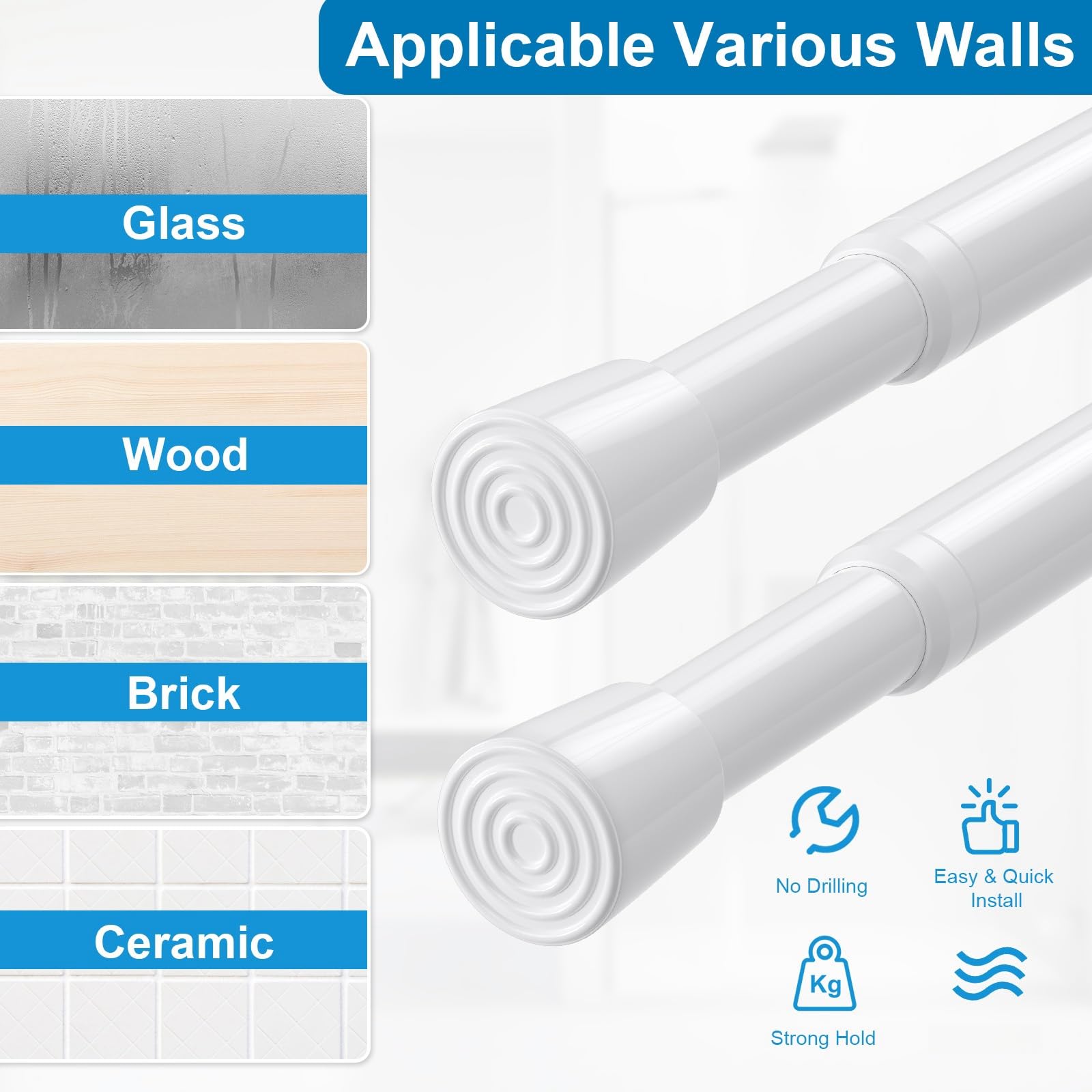 Spring Tension Curtain Rod White Adjustable 26-39 Inches for Curtains, Kitchen, Wardrobe, Windows, Cupboard, Home Closet, DIY Projects, Small Short Expandable Pressure Loaded