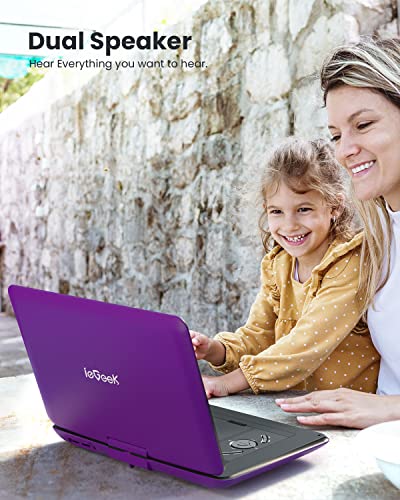 π’πππππ€ 16.9'' Portable DVD Player with 14.1'' Swivel Screen, 6 Hrs Rechargeable Battery, Car DVD Player, Sync TV, Region Free, Support USB/SD Card, High Volume Speaker, Remote Control, Purple