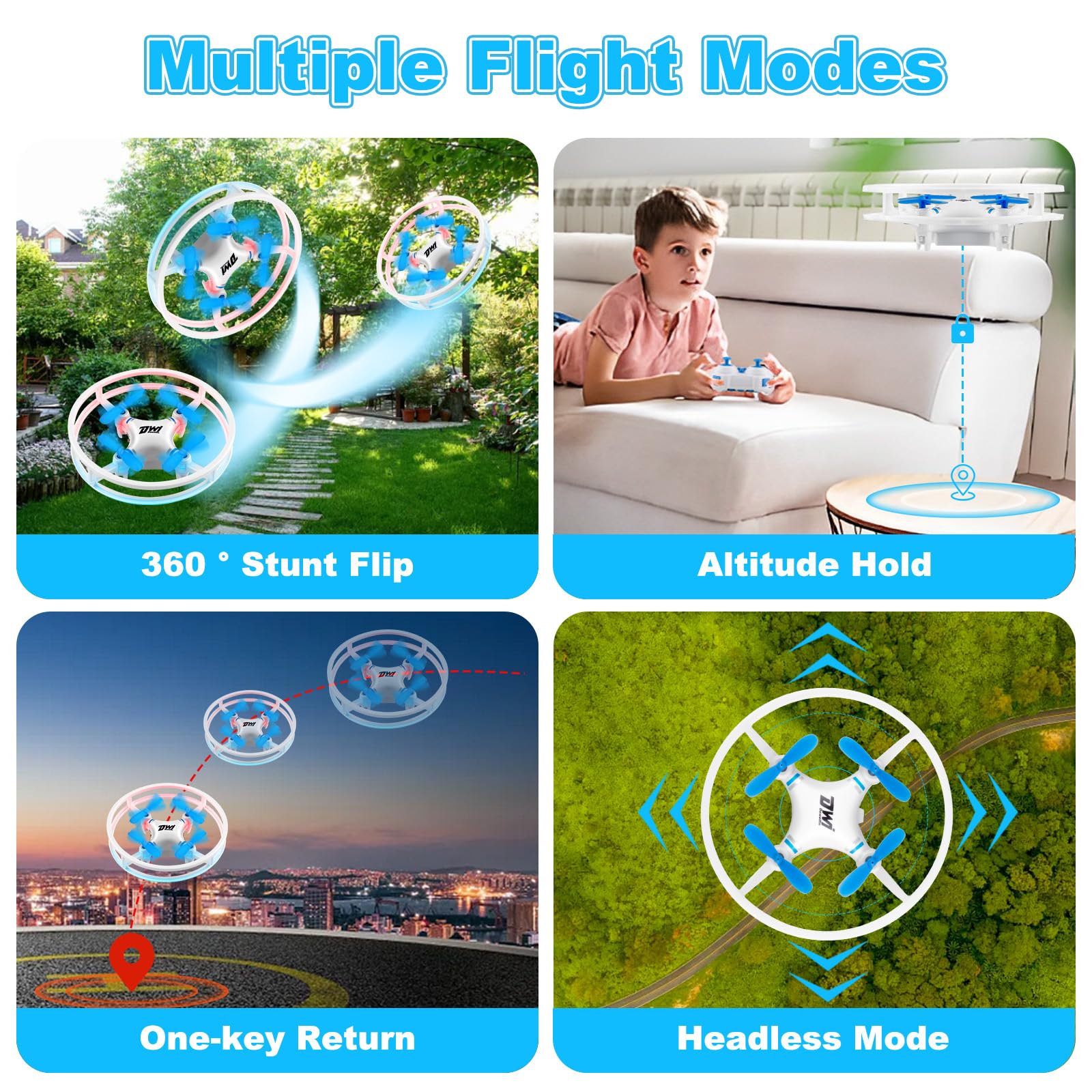 Mini Drone for Kids, 2.4Ghz Remote Control Drone, 360 ° Flips Auto Hovering Beginner UFO Drone, Headless Mode, One Key Return Small Quadcopter, Helicopter Drone Toy with LED Lights for Boys Girls Gift