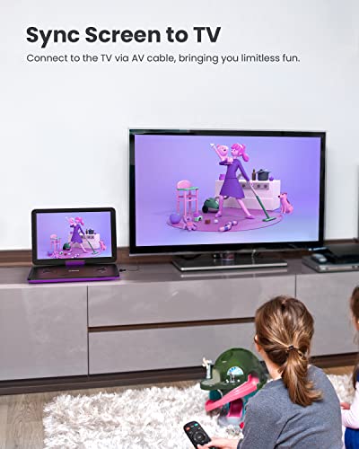 π’πππππ€ 16.9'' Portable DVD Player with 14.1'' Swivel Screen, 6 Hrs Rechargeable Battery, Car DVD Player, Sync TV, Region Free, Support USB/SD Card, High Volume Speaker, Remote Control, Purple