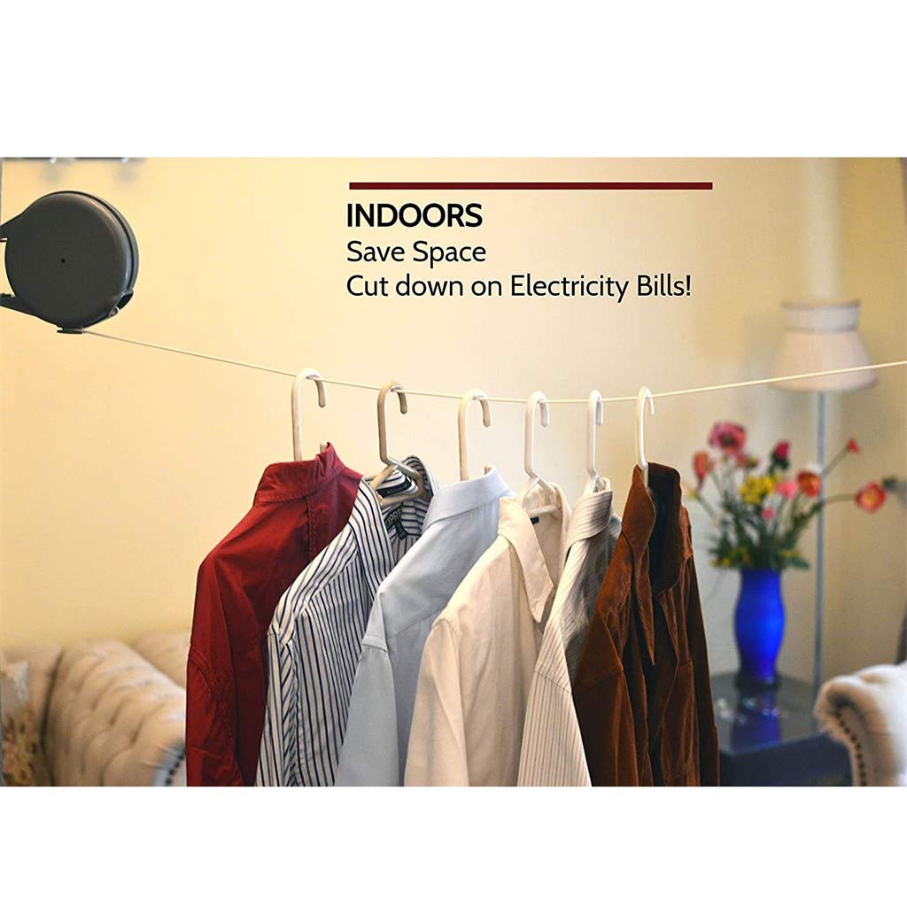 Retractable Clothesline - Portable Heavy Duty Indoor and Outdoor Single Clothes Drying Rack - 40 Feet PVC Retracting Clothes Line with Wall Mount Hang The Wet Dry Clothing Laundry