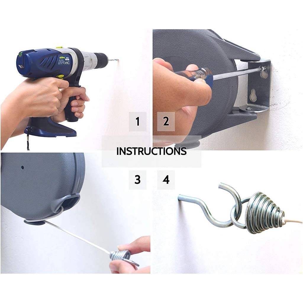 Retractable Clothesline - Portable Heavy Duty Indoor and Outdoor Single Clothes Drying Rack - 40 Feet PVC Retracting Clothes Line with Wall Mount Hang The Wet Dry Clothing Laundry